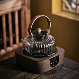 IwaiLoft 贅 耐熱ガラス ティーポット 900ml 茶こし付き クルミ持ち手 ガラス製ポット ガラス急須 ジャンピング 紅茶ポット – 茶器・コーヒー用品を選ぶ - IwaiLoft